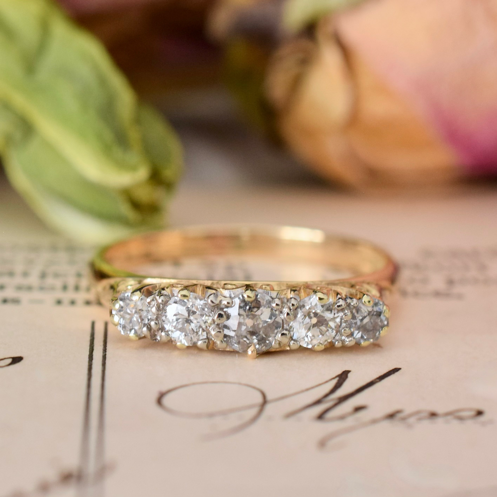 Antique Australian 18ct Yellow Gold Five Stone Diamond Ring Harris And