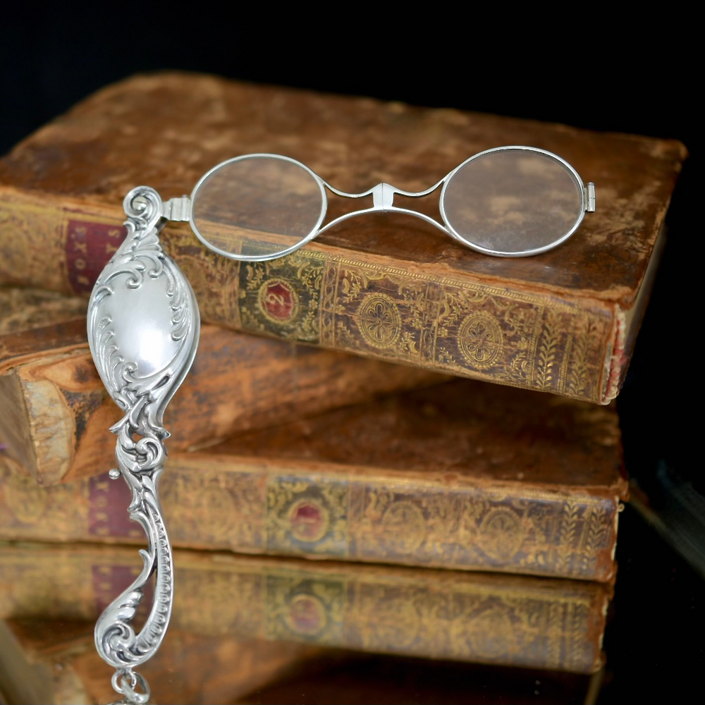 Antique Victorian/Art Nouveau French 950 Silver Folding Lorgnette Circ