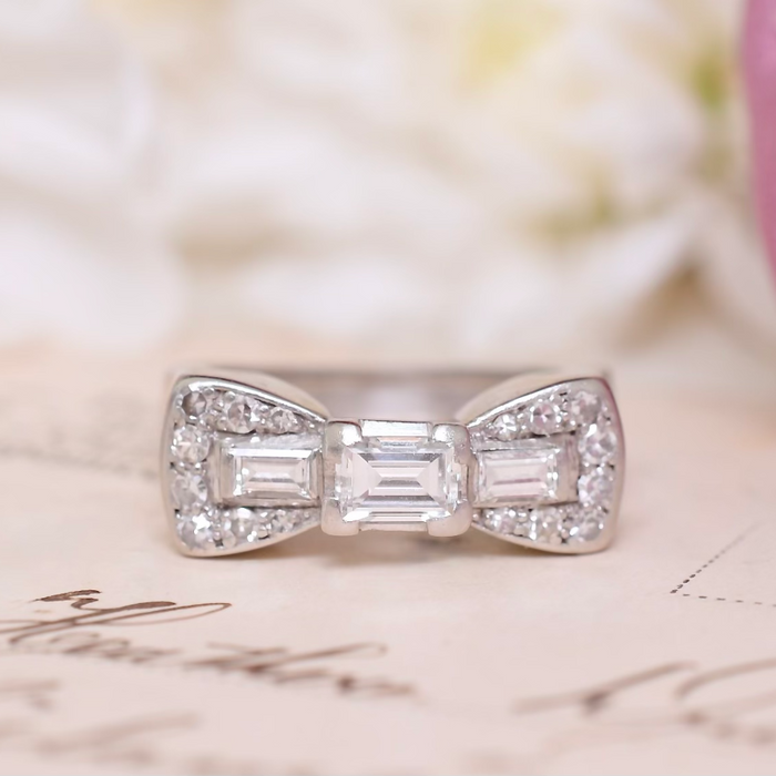 Art Deco / Retro Solid Platinum And Diamond ‘Bow Tie’ Ring Circa 1920-