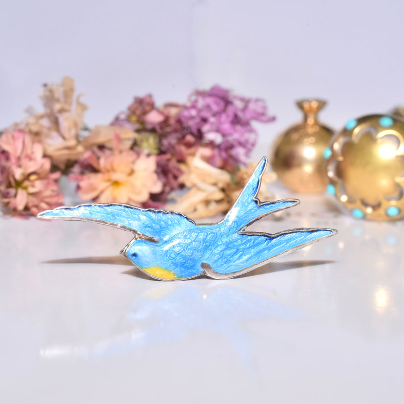 Vintage Australian Silver And Enamel ‘Blue Bird Of Happiness’ Brooch C