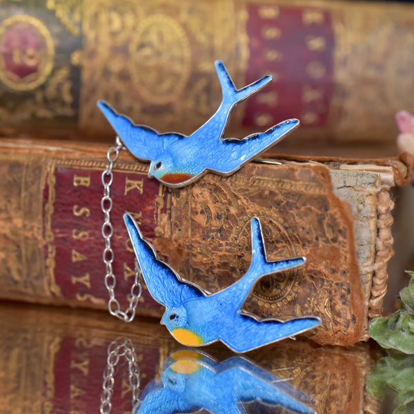 Vintage Australian Silver And Enamel Double ‘BlueBird Of Happiness’ Br