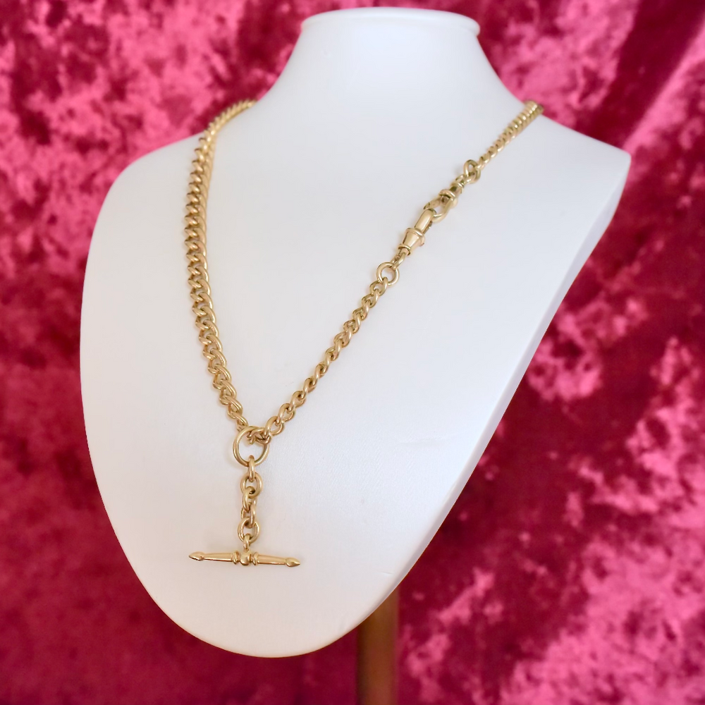 Contemporary 9ct Yellow Gold Fob Chain With Sliding T-Bar - 54 Grams