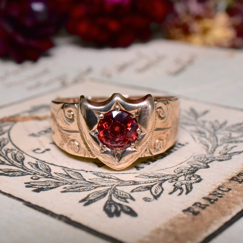 Antique Australian 15ct Rose Gold And Garnet Ring By A. Macrow And Son