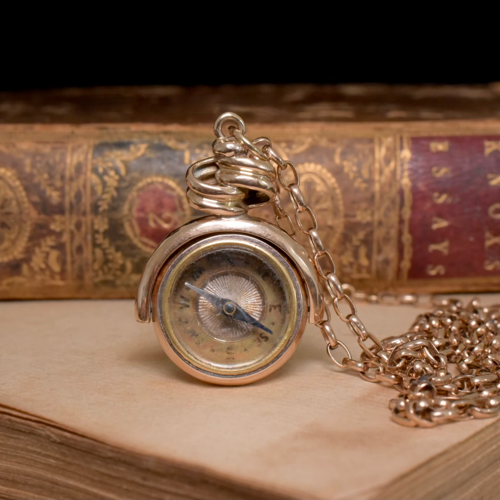 Antique Edwardian 10ct Rose Gold Combination Spinning Compass & Sardon