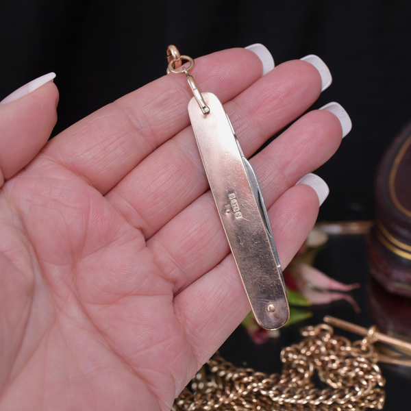 Antique 9ct Rose Gold Folding Pen/Paring Knife By William Manton - Che ...