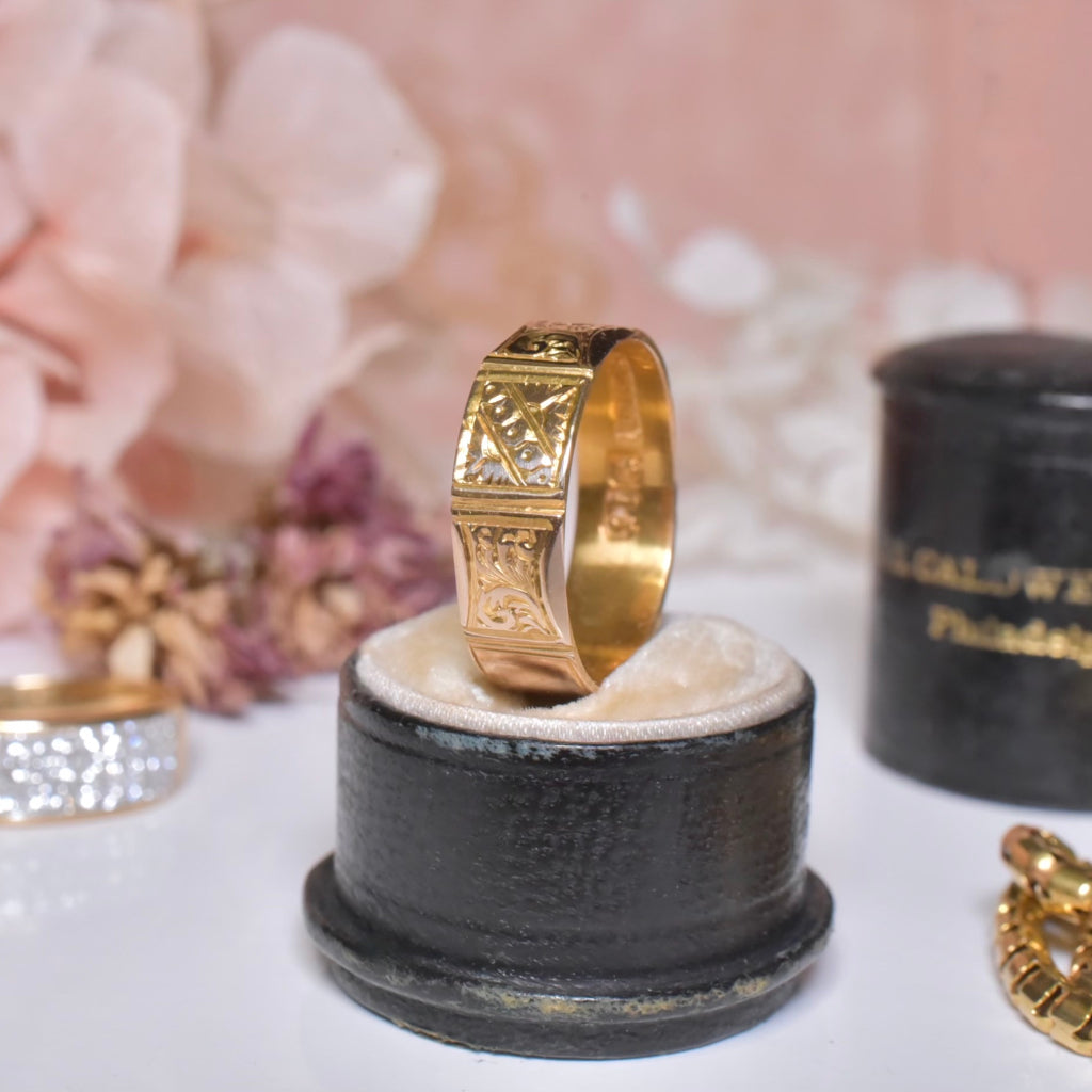 Antique Australian 15ct Rose Gold Patterned Band By ‘ROWLAND’ Circa 19