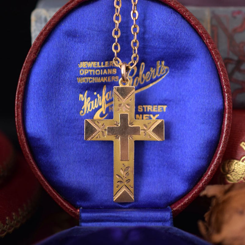 Antique Australian Edwardian 9ct Rose Gold Crucifix By Robert Rollason