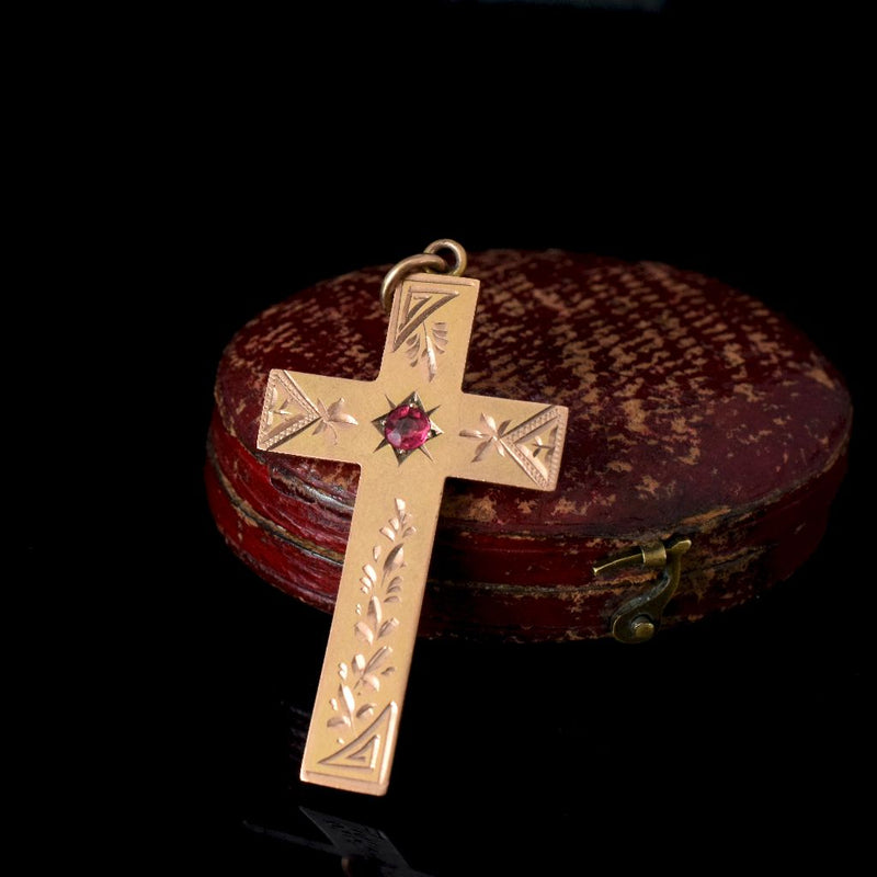 Antique Cross/Crucifix 9ct Rose Bloomed Gold by Robert Rollason, Sydne