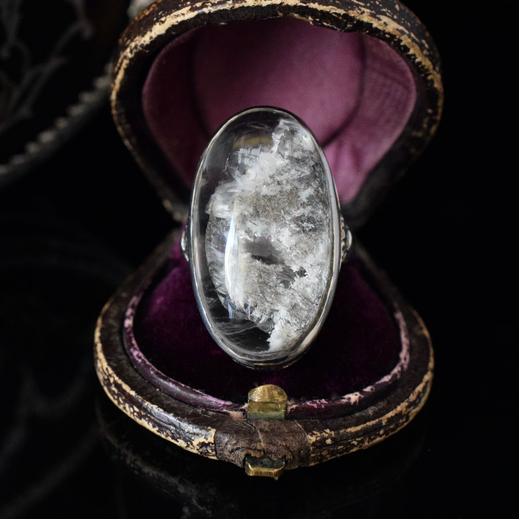 Modern Art Deco Style 14ct White Gold Sagentic Quartz Ring