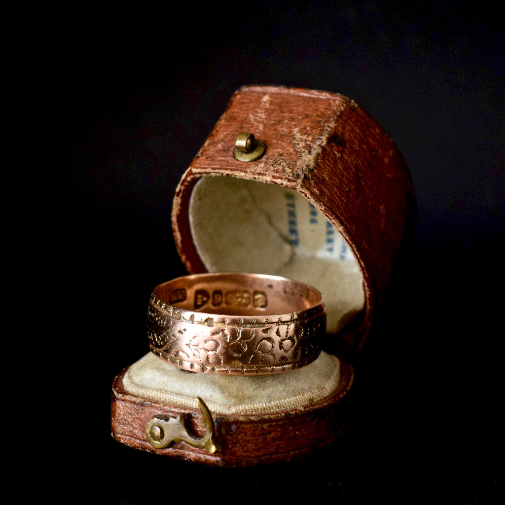 Antique 9ct Rose Gold ‘Chester’ Floral Wide Cigar Band
