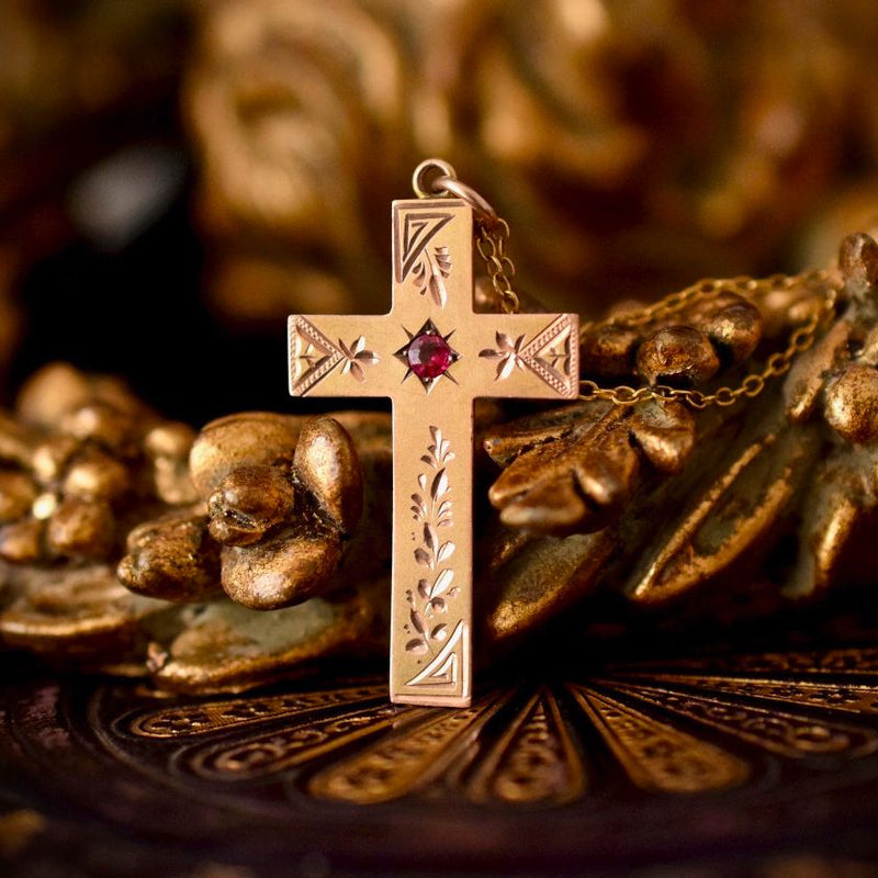Antique Cross/Crucifix 9ct Rose Bloomed Gold by Robert Rollason, Sydne