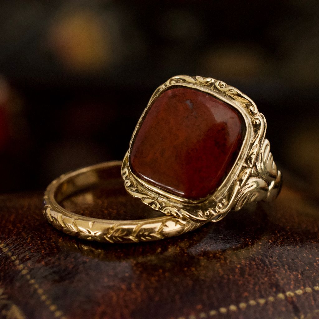 Vintage 14ct Yellow Gold Jasper Signet Ring